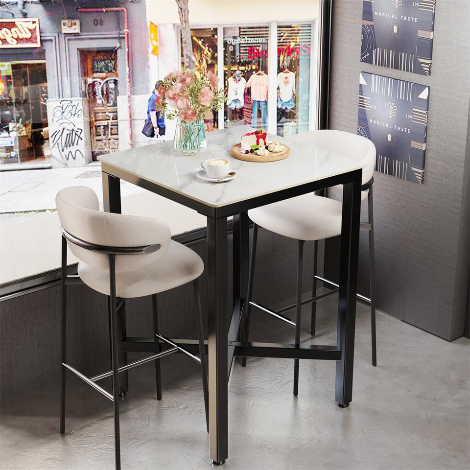 Modern Square High Heavy Duty Marble Bar Table Sturdy Frame Bistro Pub ...