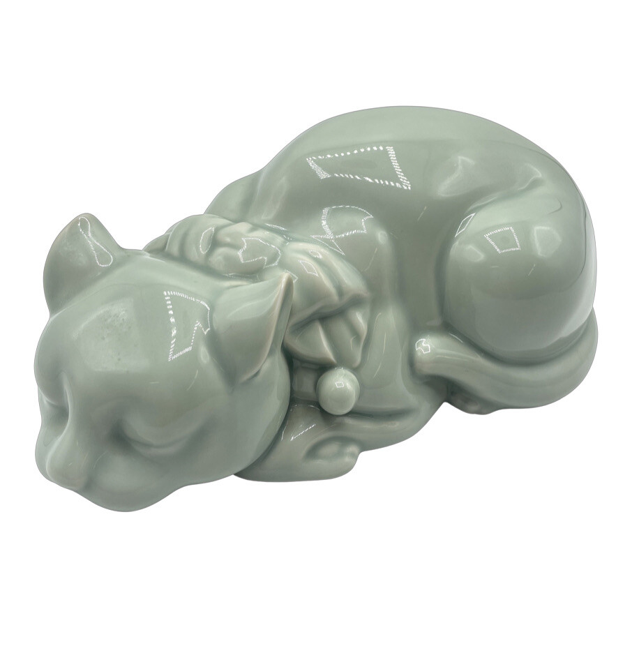 Japanese Celadon Green Cat BEAUTIFUL LARGE JAPANESE CELADON LUCKY CAT