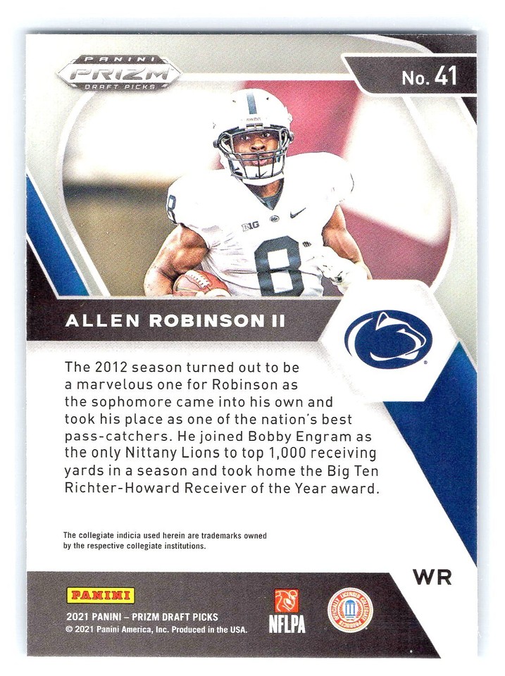 2021 Panini Prizm Draft Picks #41 Allen Robinson II Football Penn State ...