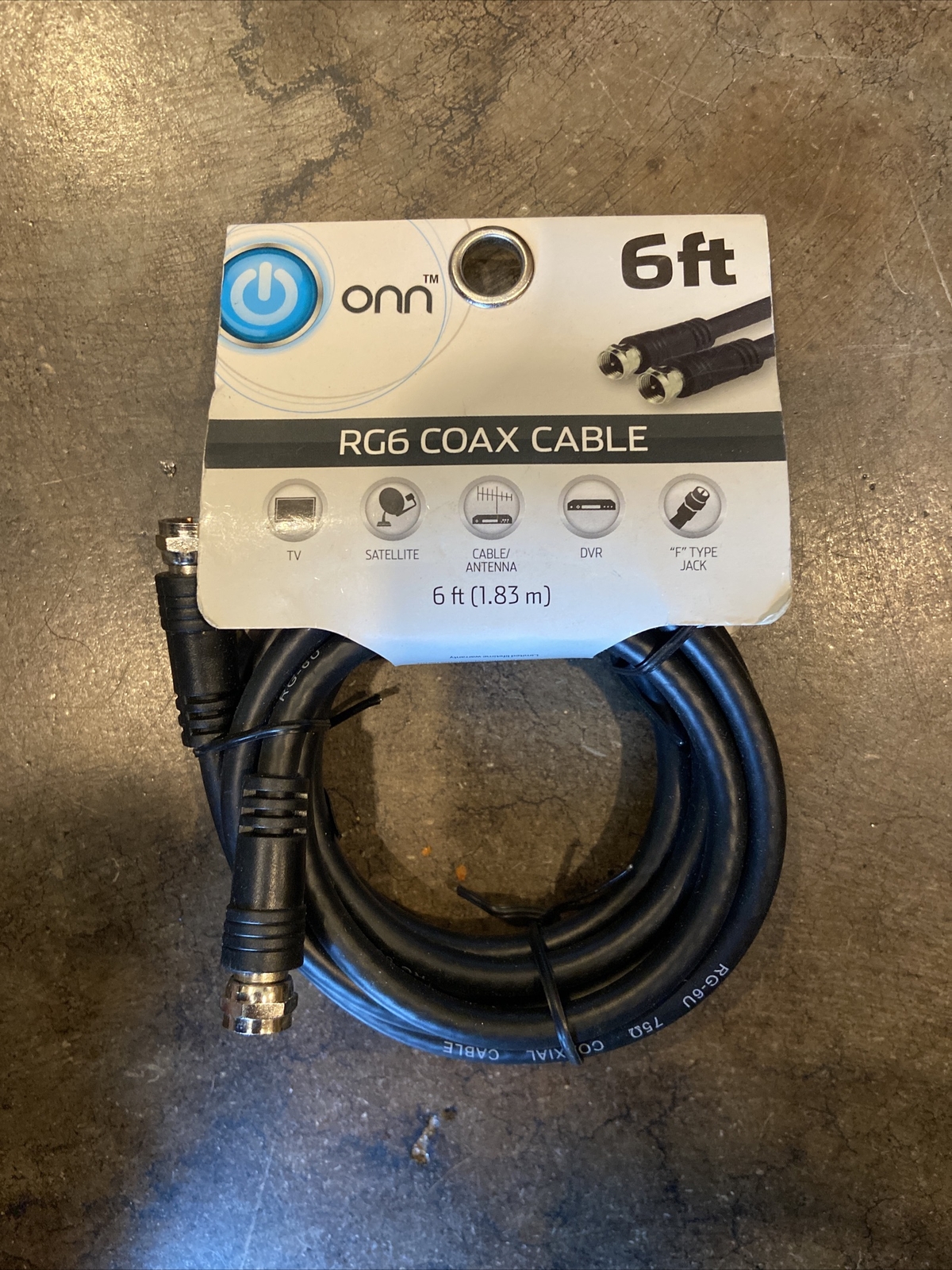 ONN RG6 Coax Cable 6 Feet F Type Jack 2 Connections Black TV Cable NEW ...