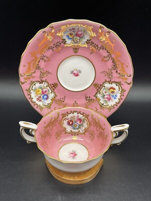 ANTIQUE PINK SPODE COPELANDS ROSES & GOLD HAND PAINTED PATTERN TEA CUP ...