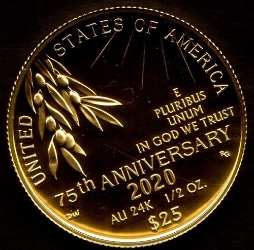 2020-W End of World War II Gold Proof Coin 1/2 Oz US Mint $25 75th ...