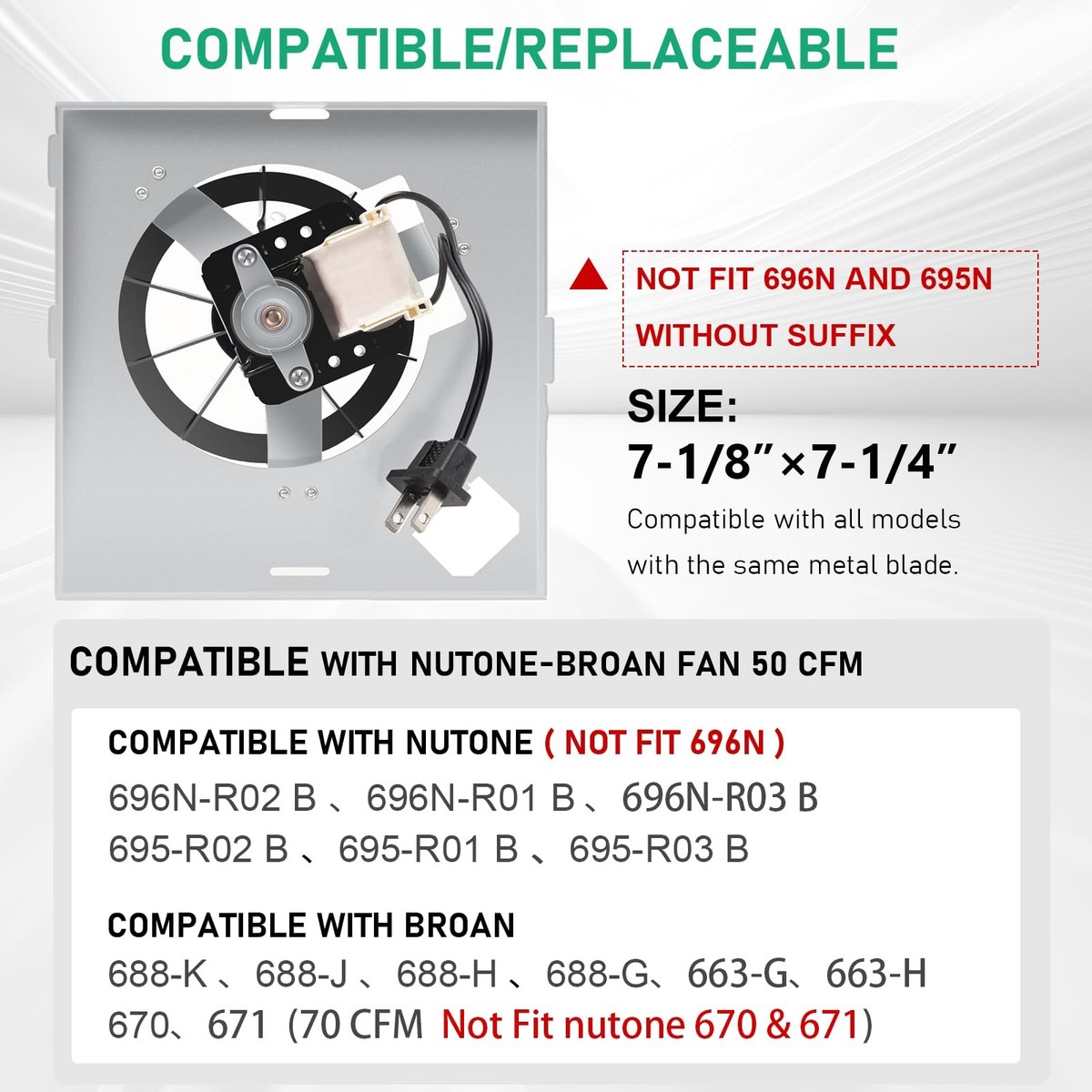 Bathroom Exhaust Fans Upgraded 50CFM Bath Fan Motor - Replacement For ...