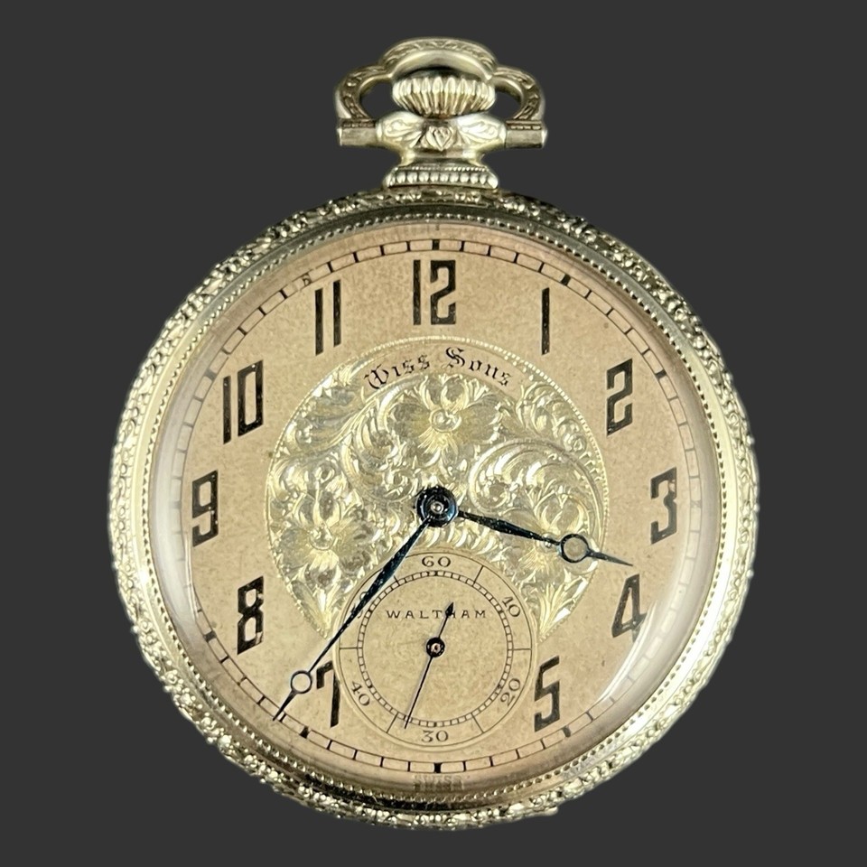 Vintage Artistic Waltham 17 Jewels Wiss Sons Open Face Pocket Watch ...
