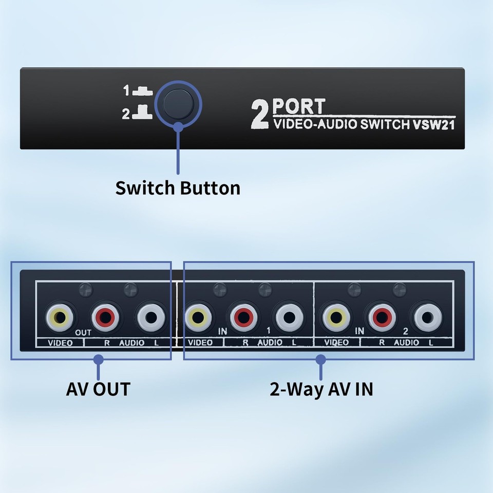 RCA Switch 2 in 1 Out Composite Video L/R Audio Switcher Selector Box ...
