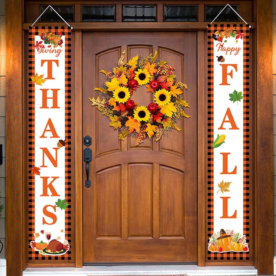 Thanksgiving Door Sign Happy Banner Outdoor Fall Banners for outside ...