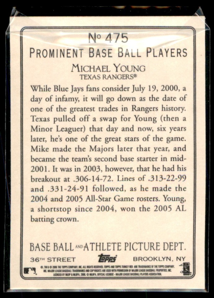 2006 TOPPS TURKEY RED MICHAEL YOUNG TEXAS RANGERS #475 | eBay