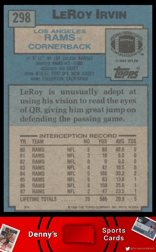 1988 Topps #298 Leroy Irvin Los Angeles Rams Football Card | eBay