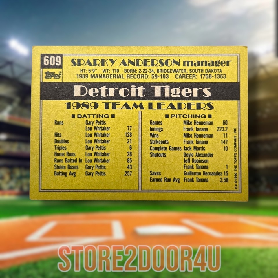 1990 Topps SPARKY ANDERSON Baseball Card #609. MANAGER. DETROIT TIGERS ...