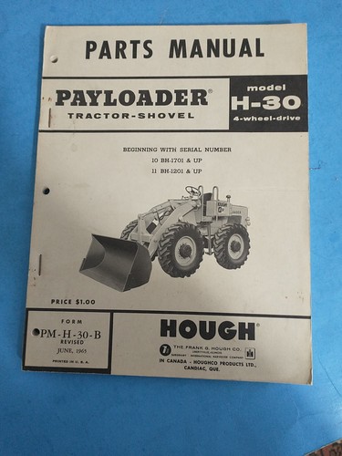 Hough H 30 Parts Manual Payloader Original 1965 Clean | eBay
