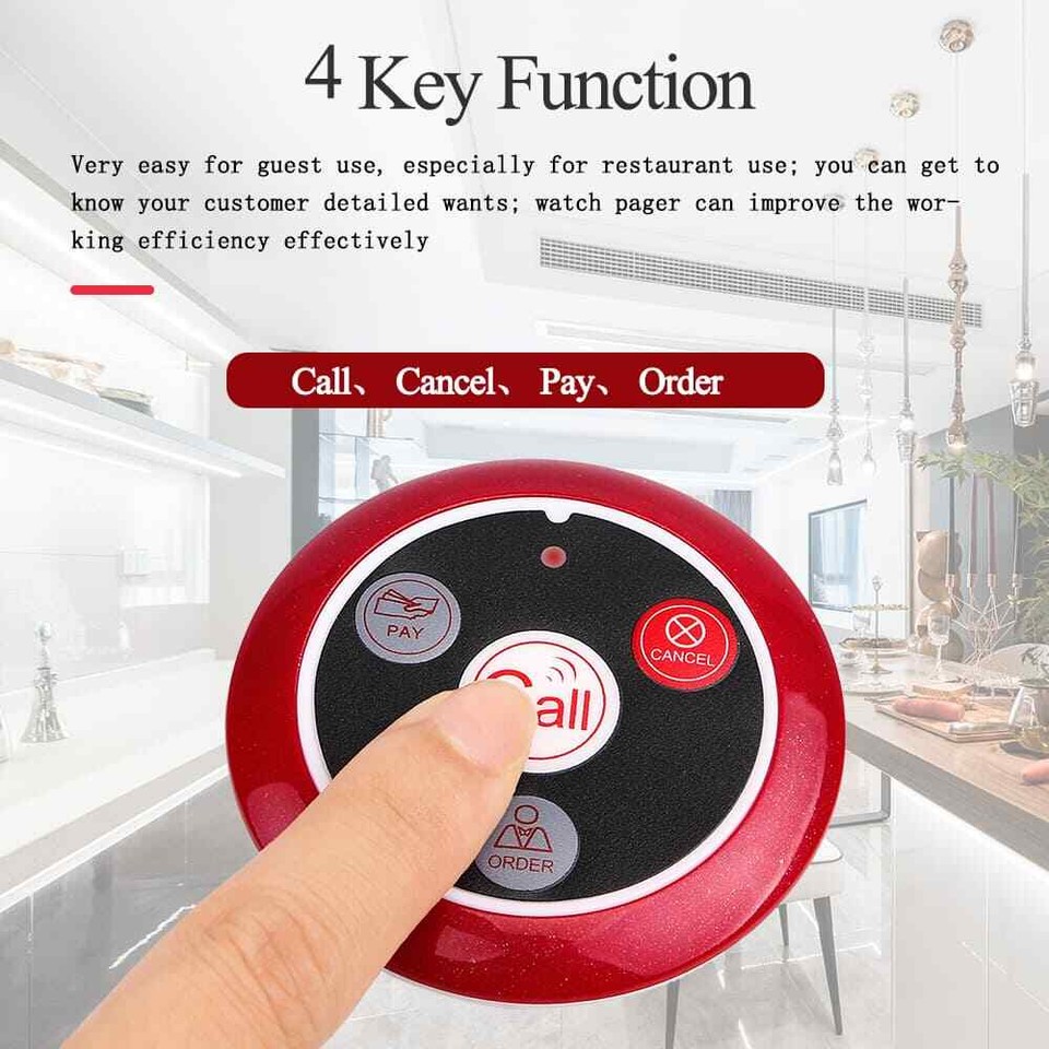 TD106 Restaurant Wireless Calling System 3 Waiter Watch 20 Call Button ...