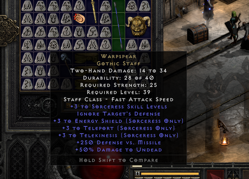 Diablo 2: Resurrected Warspear Gothic Staff +3 Skill🔹 Softcore D2R ...