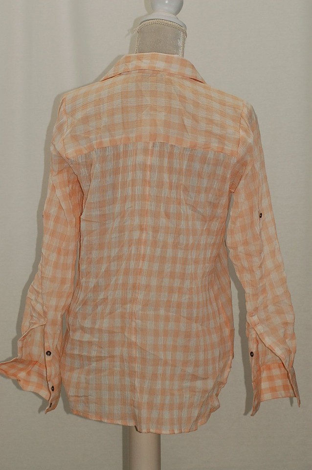 WILLIAM RAST Dalila Plaid Cotton Shirt Peach Parfait Walnut Grove Ging ...