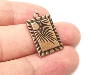 2 Sun Rectangle Charms Antique Copper Plated Sunlight Earring Dangle ...