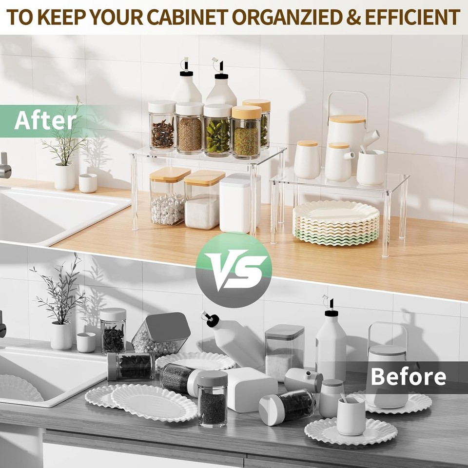 Acrylic Kitchen Cabinet Organizer Set - Clear Spice Rack & Shelf ...