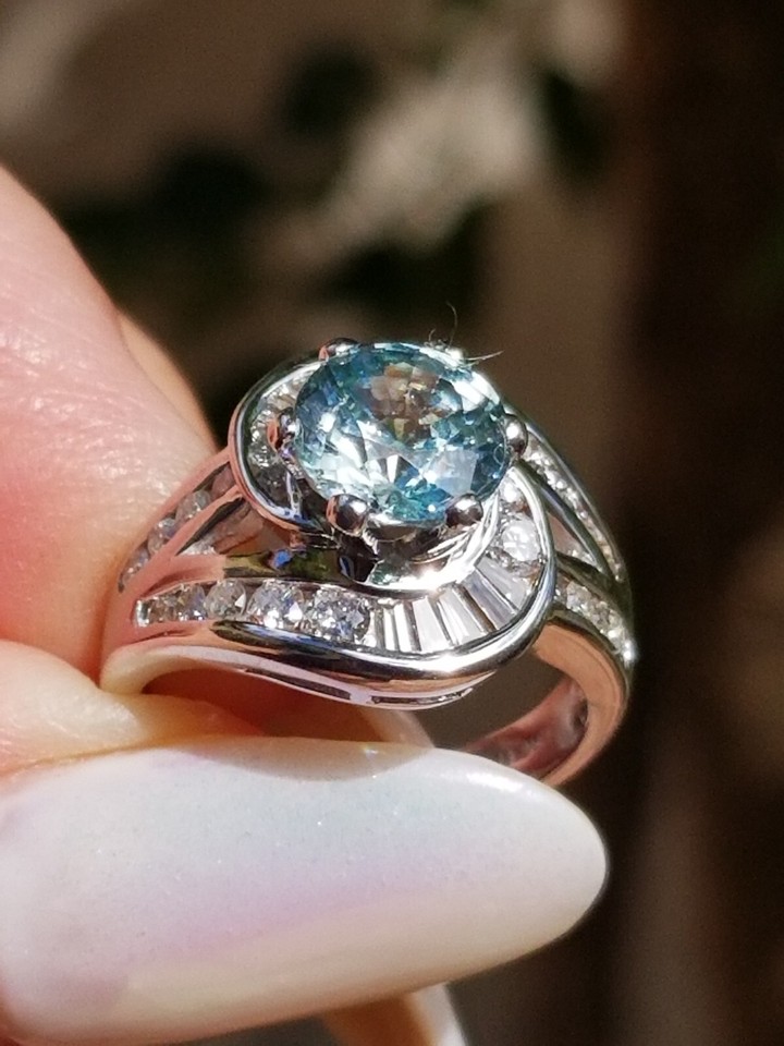 Beautiful Round Blue Zircon Baguette Round Diamond white gold ring | eBay