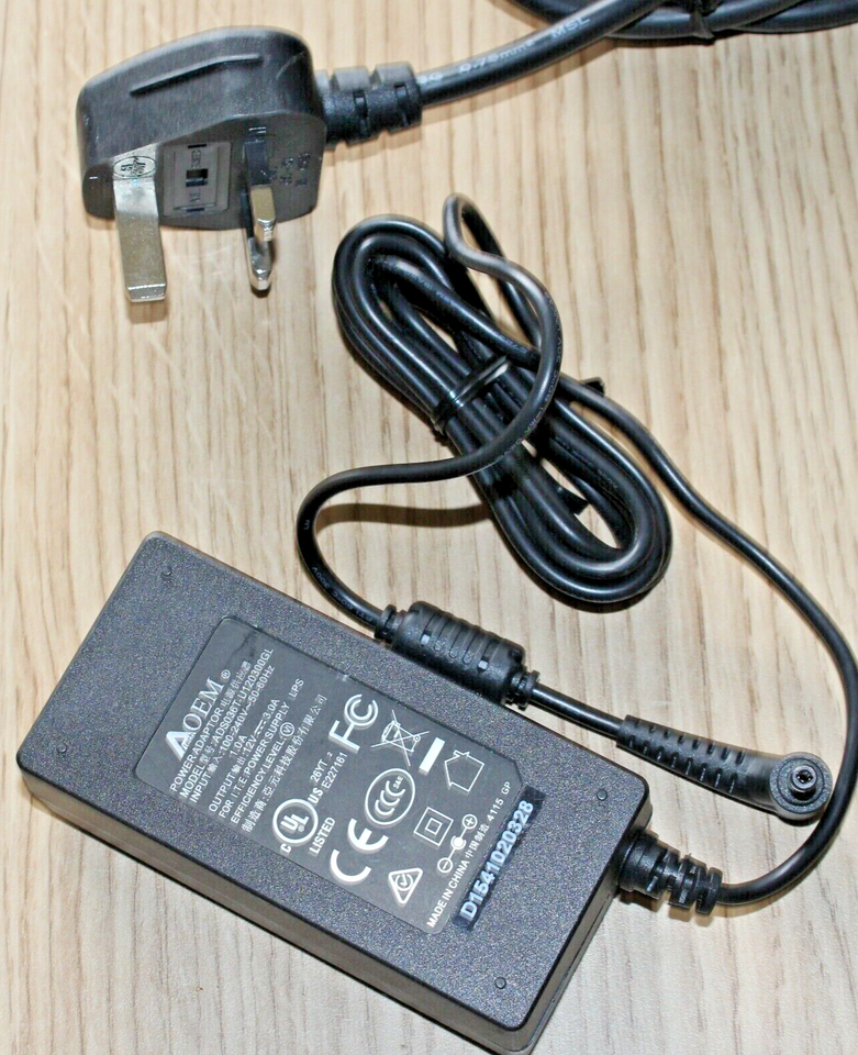 AOEM tech ADS036T-U120300GL , 12V , 3A Power Supply Adapter - UK Plug ...