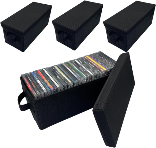 CD Storage Boxes (4 Pack) Durable CD Case Organizer with Lid, Disc ...