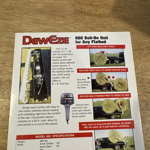 DewEze Model 660 Bale Loader Specification Sheet | eBay