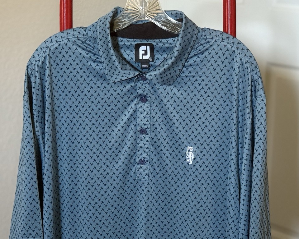 Footjoy Shirt Blue Lisle Palm Tree All Over Print Golf Polo Men 2XL ...