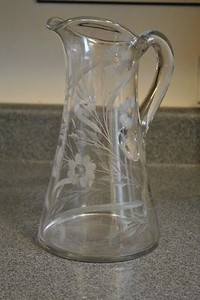 Vintage Signed Clark Crystal Pitcher with Etched Flowers | eBay