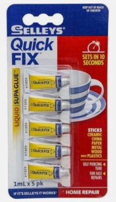 Selleys Quick Fix 10 Second Supa Glue Super 1mL 5 Pack Ceramic Metal ...