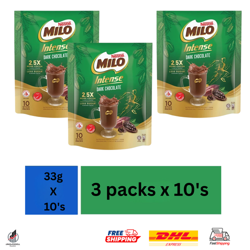 3 X MILO Intense Dark Chocolate Pouch ( 33 g x 10 sechets ) FREE ...