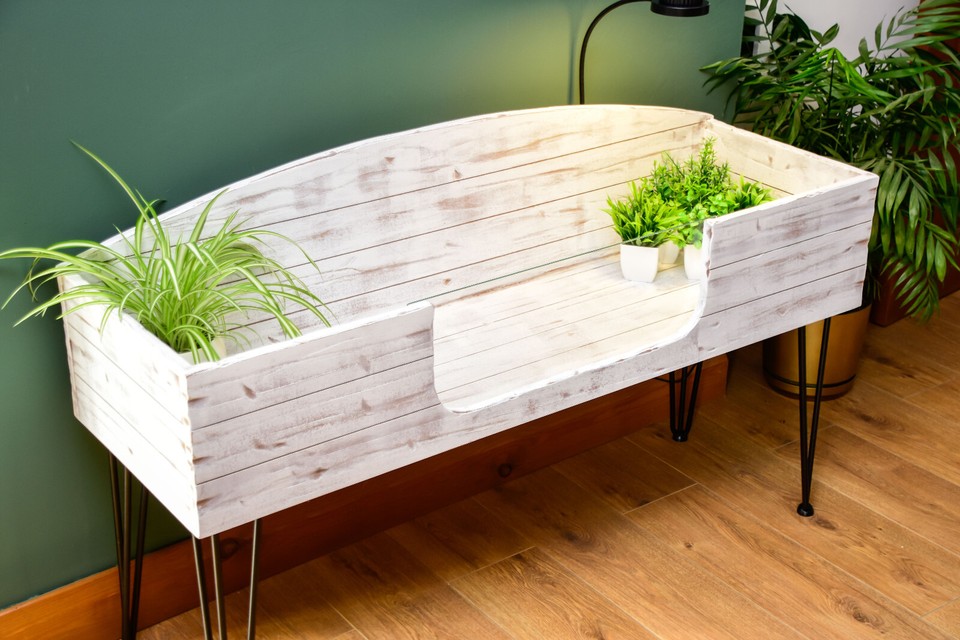 4ft Open Top Tortoise Table with Glass Window on Hairpin Legs | eBay UK