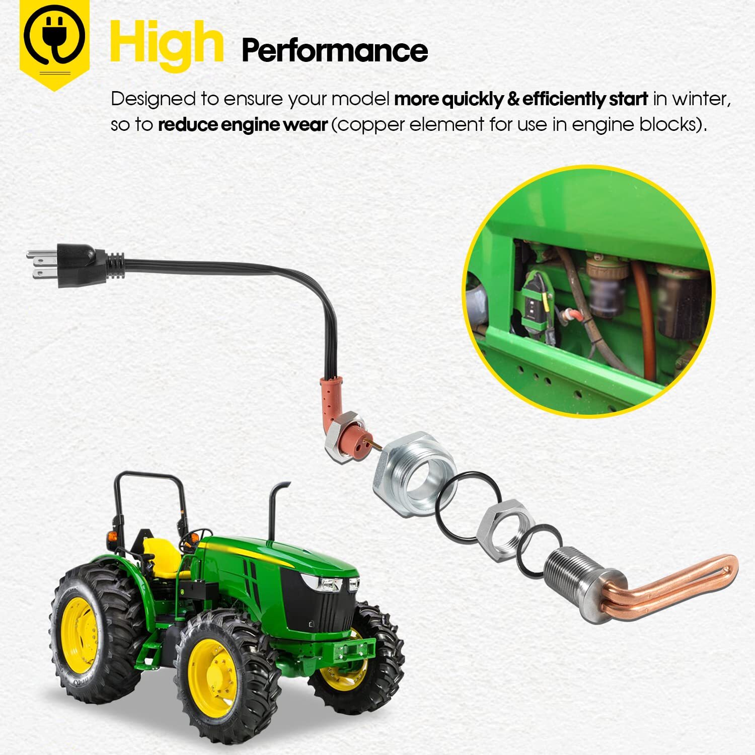 DZ102076 Engine Coolant Block Heater Kit for John Deere Tractors for ...