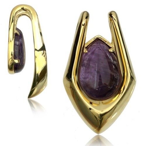 PAIR 3/4" INCH EAR WEIGHTS BRASS & STONE GAUGES EARRINGS PLUGS TALONS ...