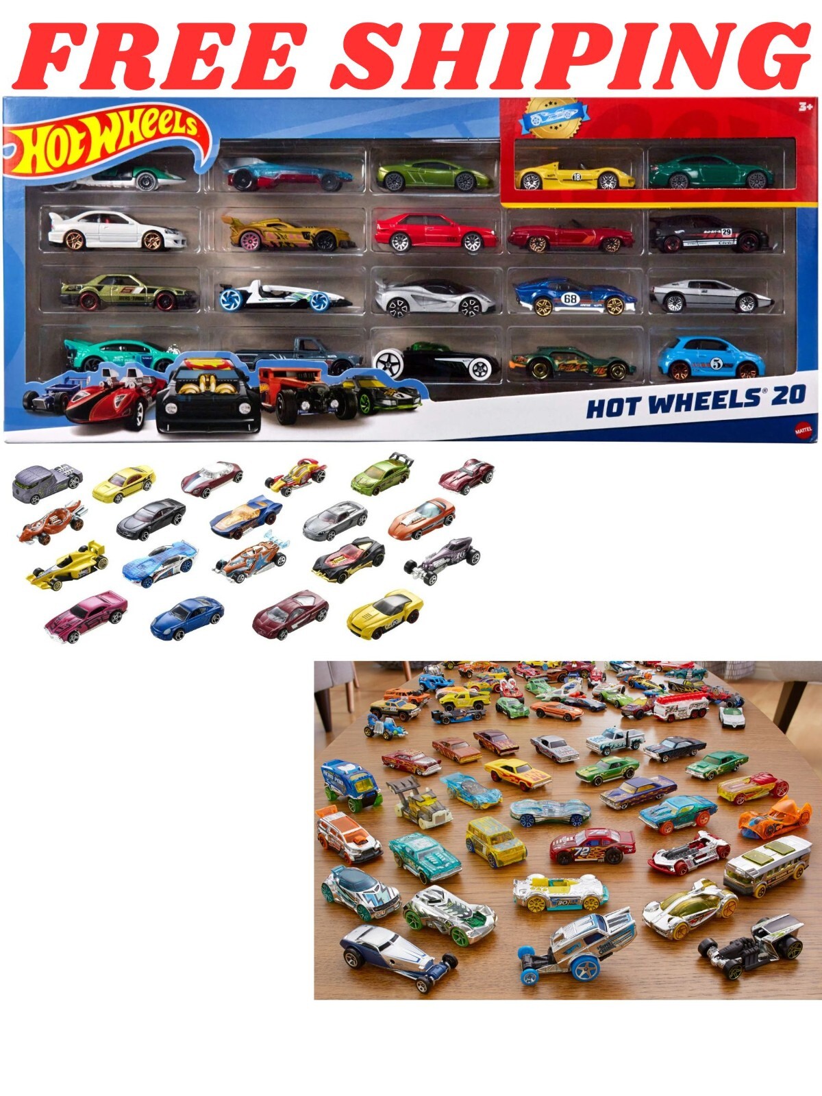 Hot Wheels 20-Pack of 1:64 Scale Toy Sports & Race Cars Collectible ...