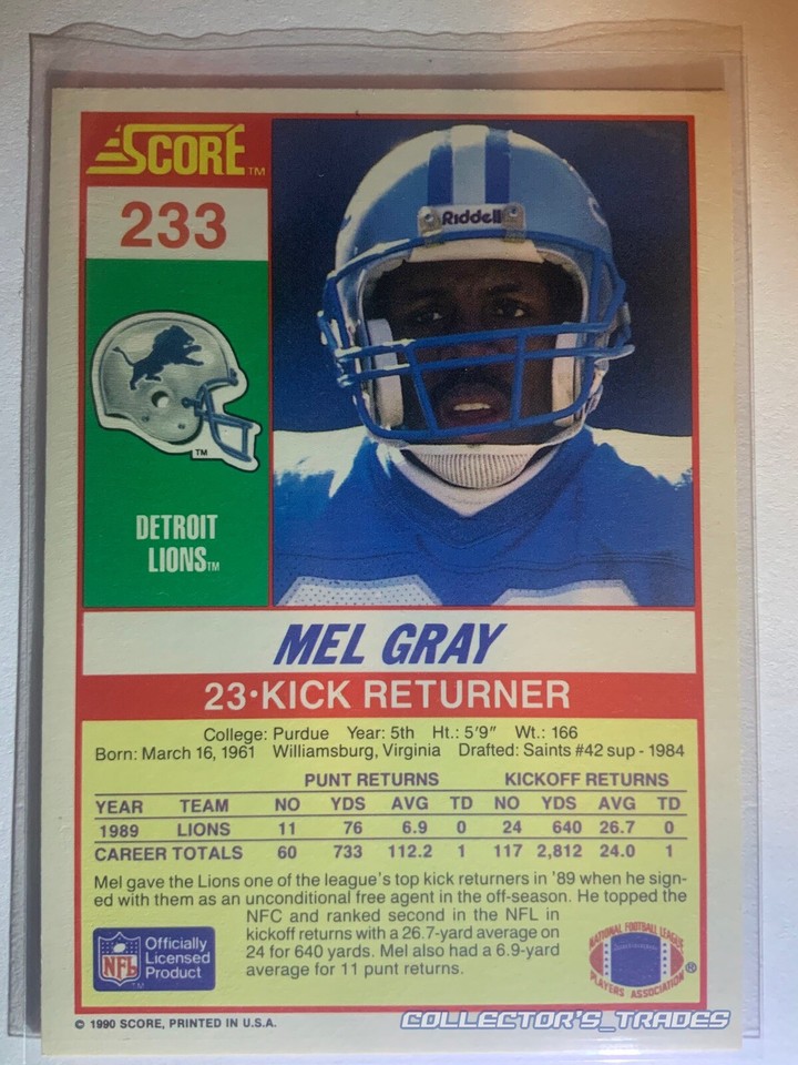 Mel Gray 1990 Score NFL No.233 Detroit Lions KR | eBay