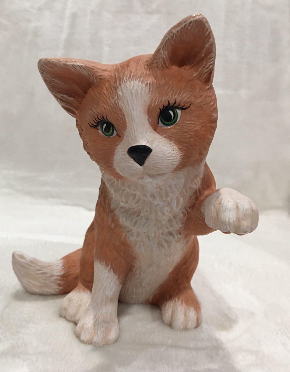 Ceramic Plaster Cat With Paw Up And Pretty Green Eyes Very Cute See ...