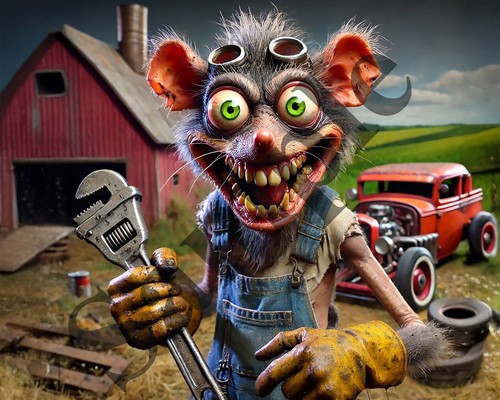 Hot Rod Grease Rat 8x10 Art Print Rat Fink Style Garage Mechanic Car ...