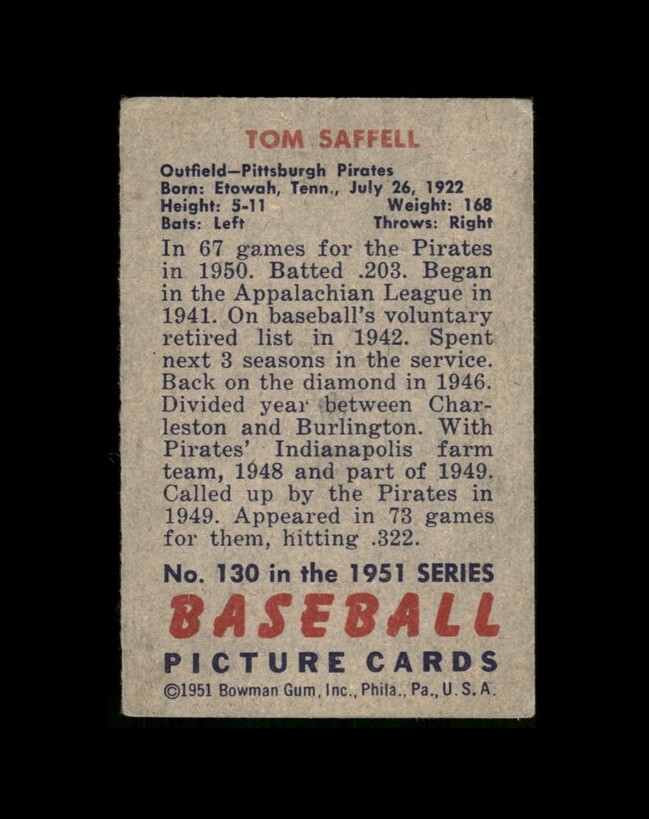 1951 Bowman Set-Break #130 Tom Saffell RC (Auto) *GMCARDS* | eBay