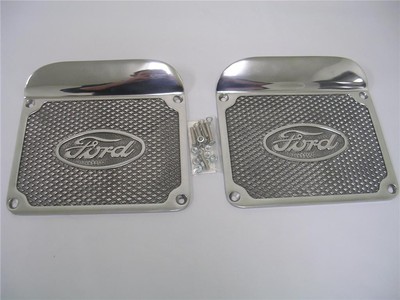 1928-1931 Ford Model A Polished Aluminum Step Plates w Logo Hardware