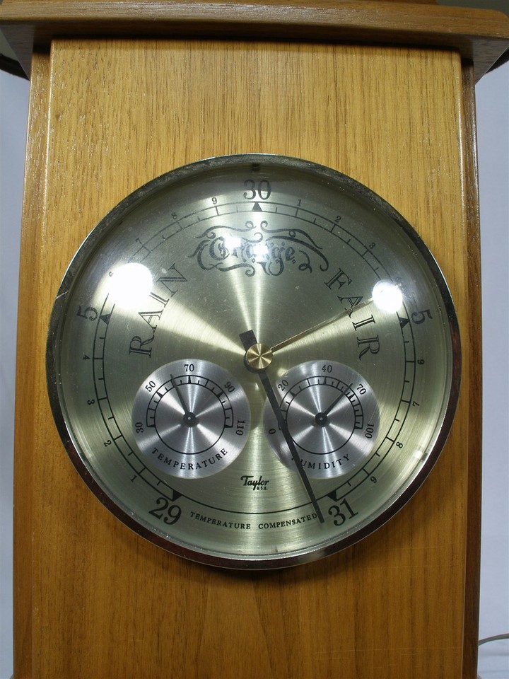VINTAGE UNIQUE TAYLOR BAROMETER THERMOMETER WOOD DECOR MODERN TABLE ...