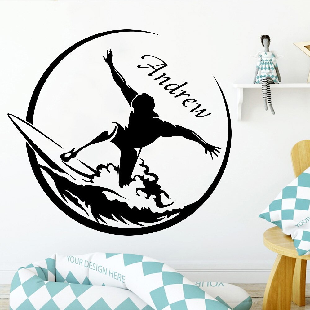 Personalized Name Surfing Wall Decal Nursery Boys Children Room Wall ...