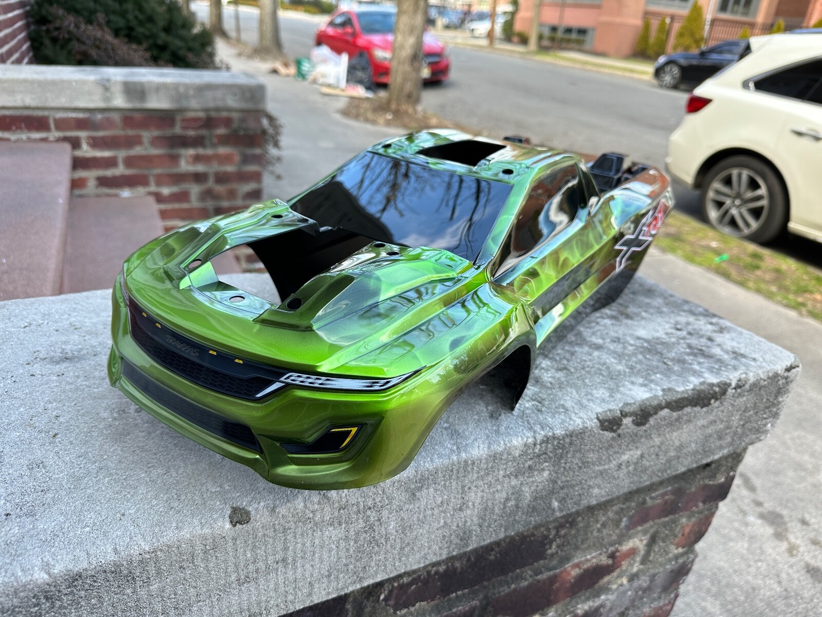 CUSTOM PAINTED RC BODY, TRAXXAS XRT BODY, CANDY CHROME GREEN FLAMES ...
