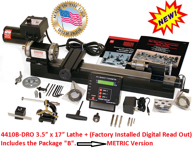 SHERLINE 4410B-DRO 3.5" X 17" LATHE METRIC Factory installed DRO ...