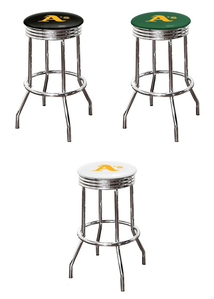Bar Stool MLB 31" Tall Retro Chrome Swivel Seat Colored Vinyl Team Logo ...