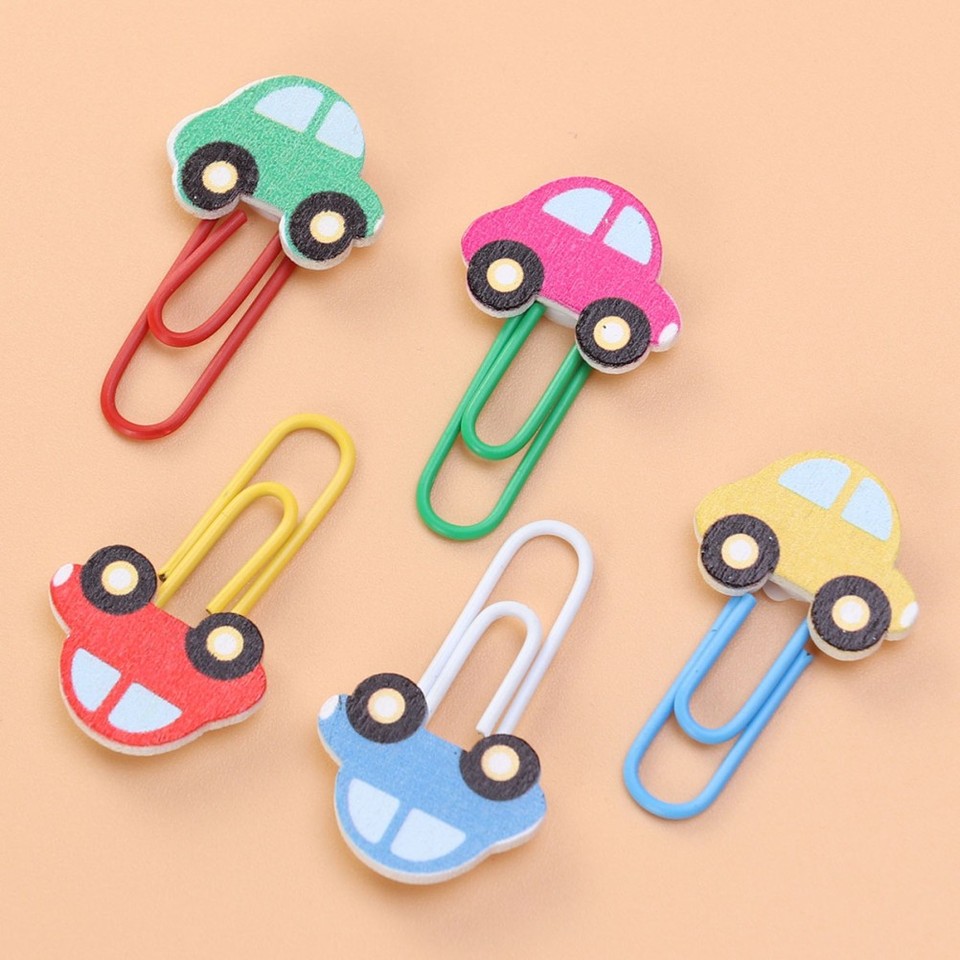 50pcs Wooden Car Shaped Paper Clips File Clamps Lovely Bookmarks School ...