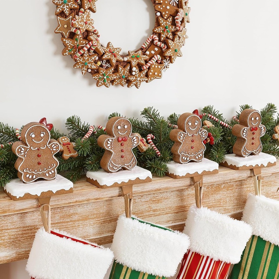 Christmas Stocking Holders for Mantle: Resin Gingerbread Man Stocking ...