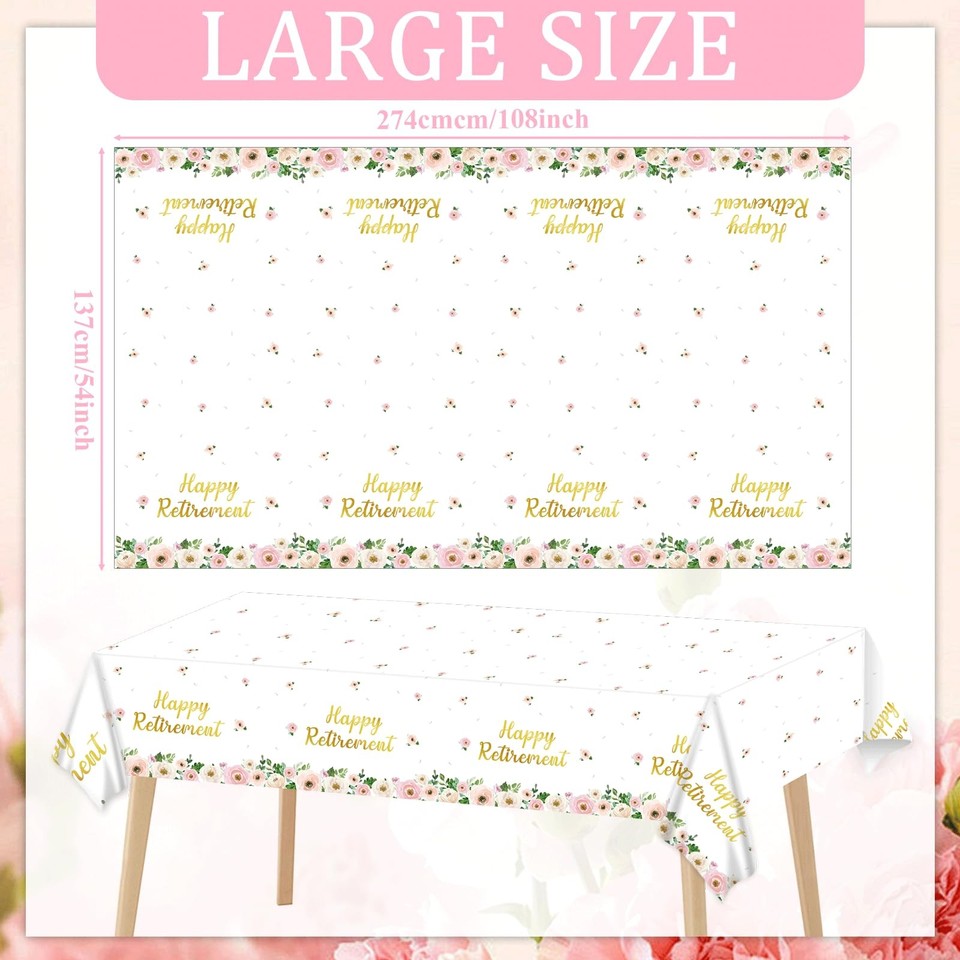 3Pcs Flower Retirement Tablecloths Happy Retirement Party Decorations ...