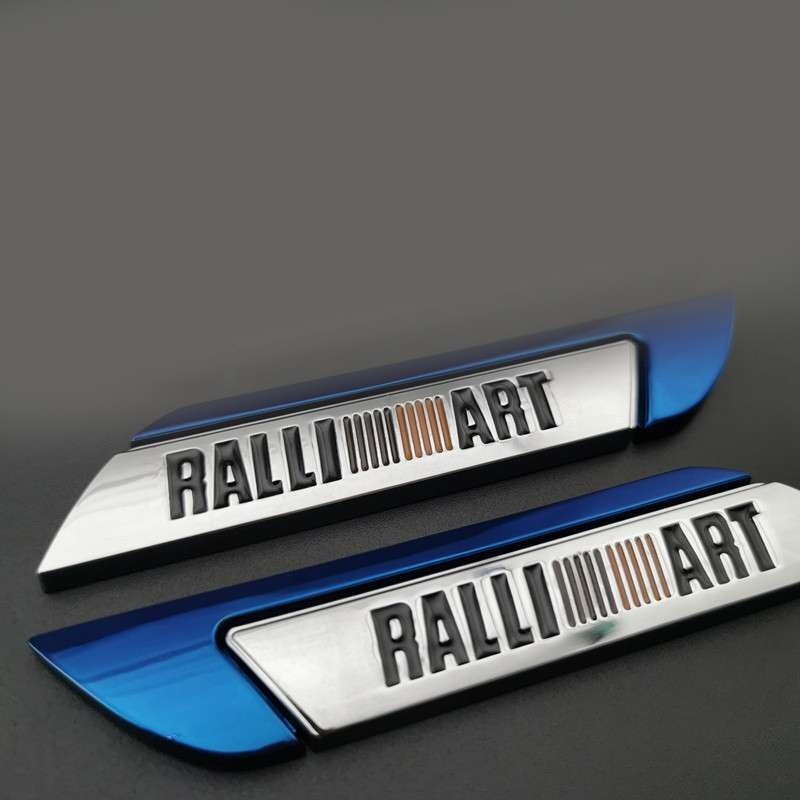 NEW JDM BLUE 2x For RALLIART Car Side Fender BADGE Emblems Decals ...