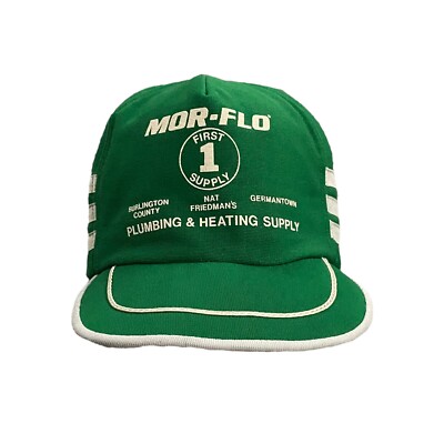 Vintage 3 Stripe Hat Cap Green White One Size Trucker Snapback Mor-Flo ...