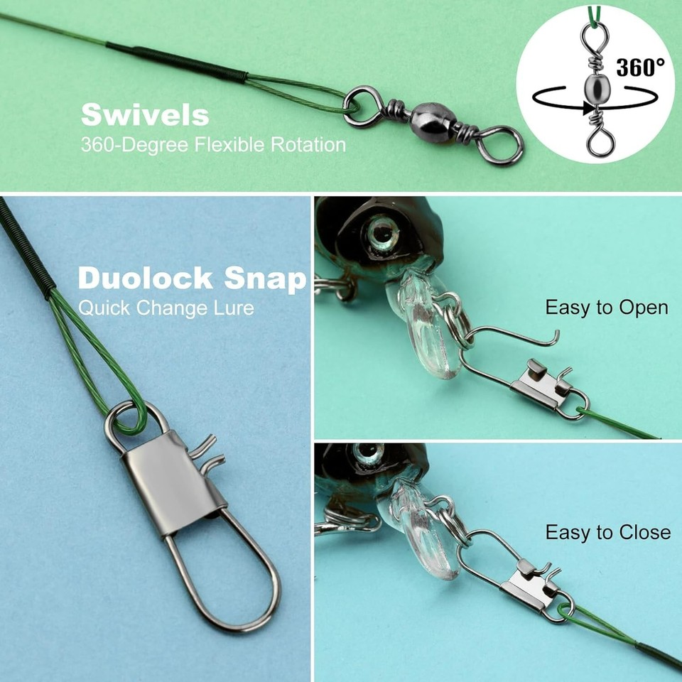 50 pcs Trace Wire Leader Stainless Steel Fishing Line Leaders With Snap ...