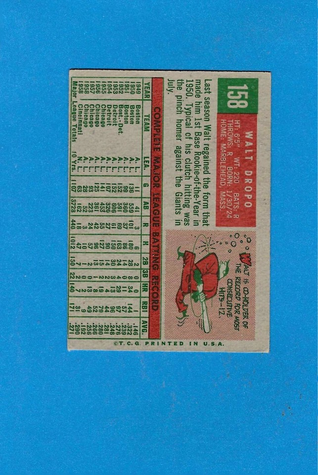 1959 Topps #158 Walt Dropo Reds EX to EX Mint | eBay