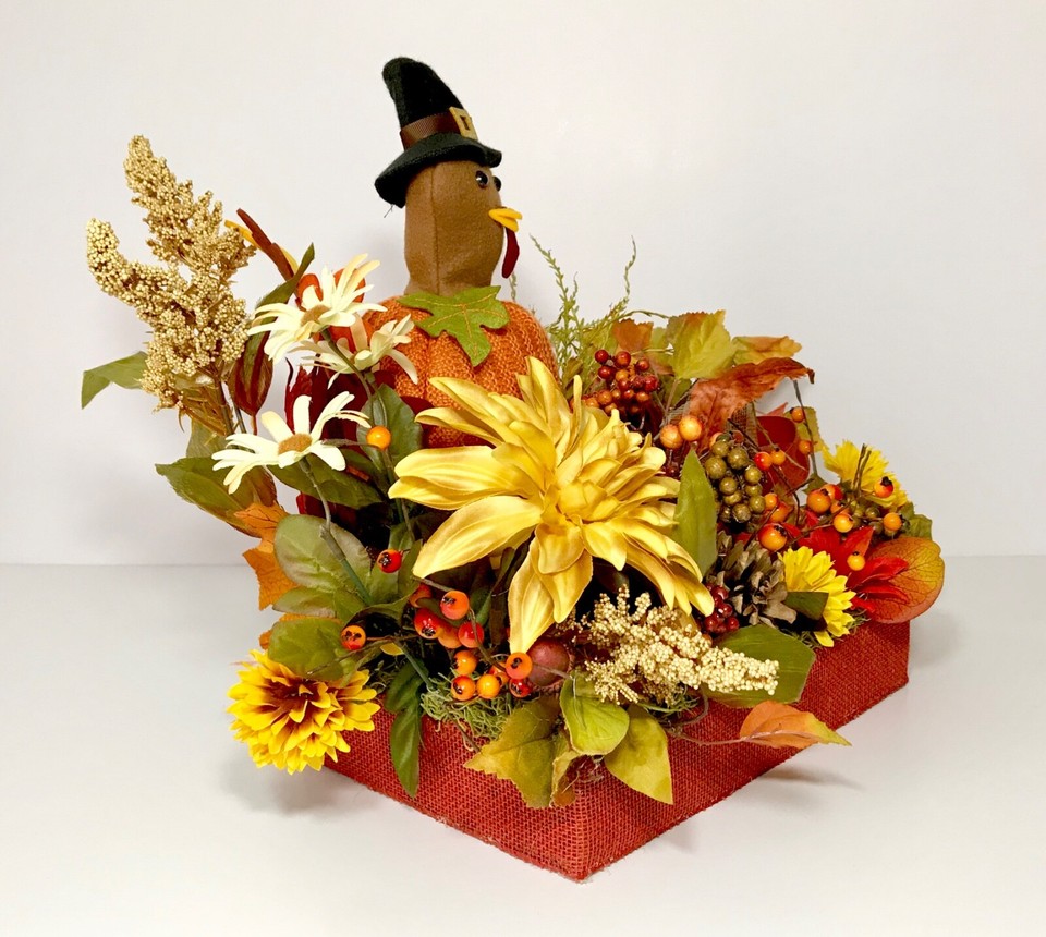 LARGE THANKSGIVING TURKEY CENTERPIECE FALL COLORS AUTUMN FLORAL ...