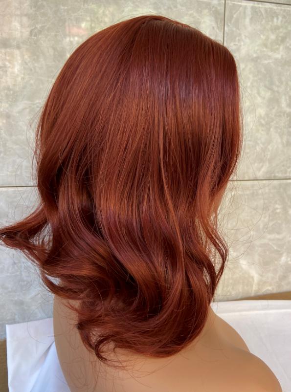 Lace Front Side Part Wavy Dark Auburn Synthetic Hair Wig Women Soft ...